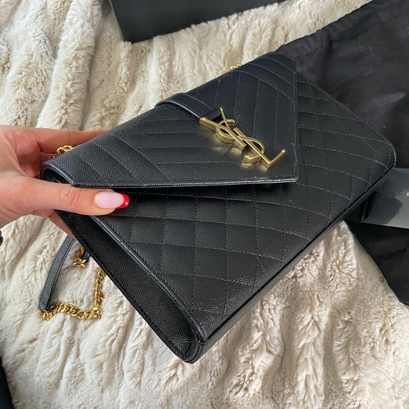 Saint Laurent | Bags | Ysl Envelope Medium Chain Bag Black And Gold ...